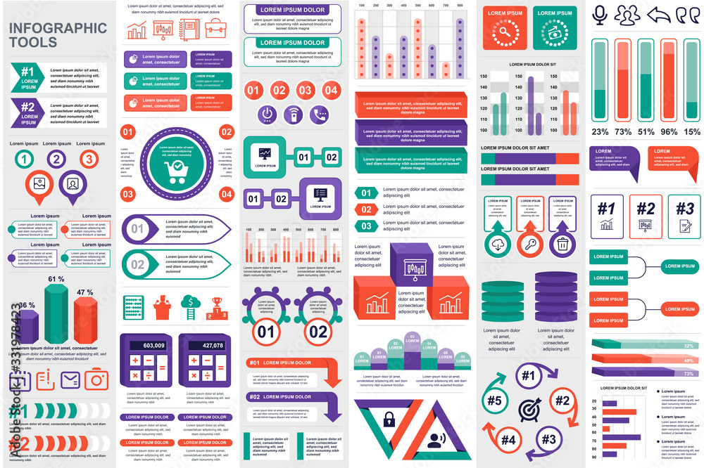 Business infographic elements set. Business processes visualisation ...