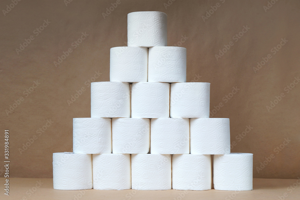 Toilet paper pyramid. Quarantine hype.. Stock Photo | Adobe Stock