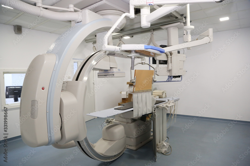 Angio lab in a hospital with diagnostic imaging equipment used to ...