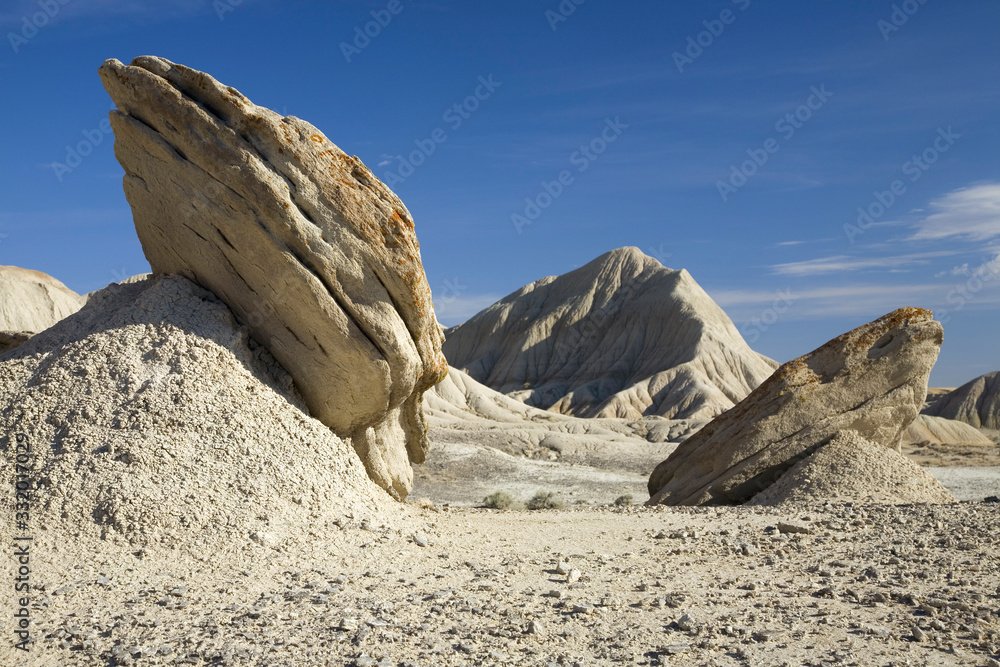 Rock formations in Toadstool Geologic Park, a region of badlands formed ...
