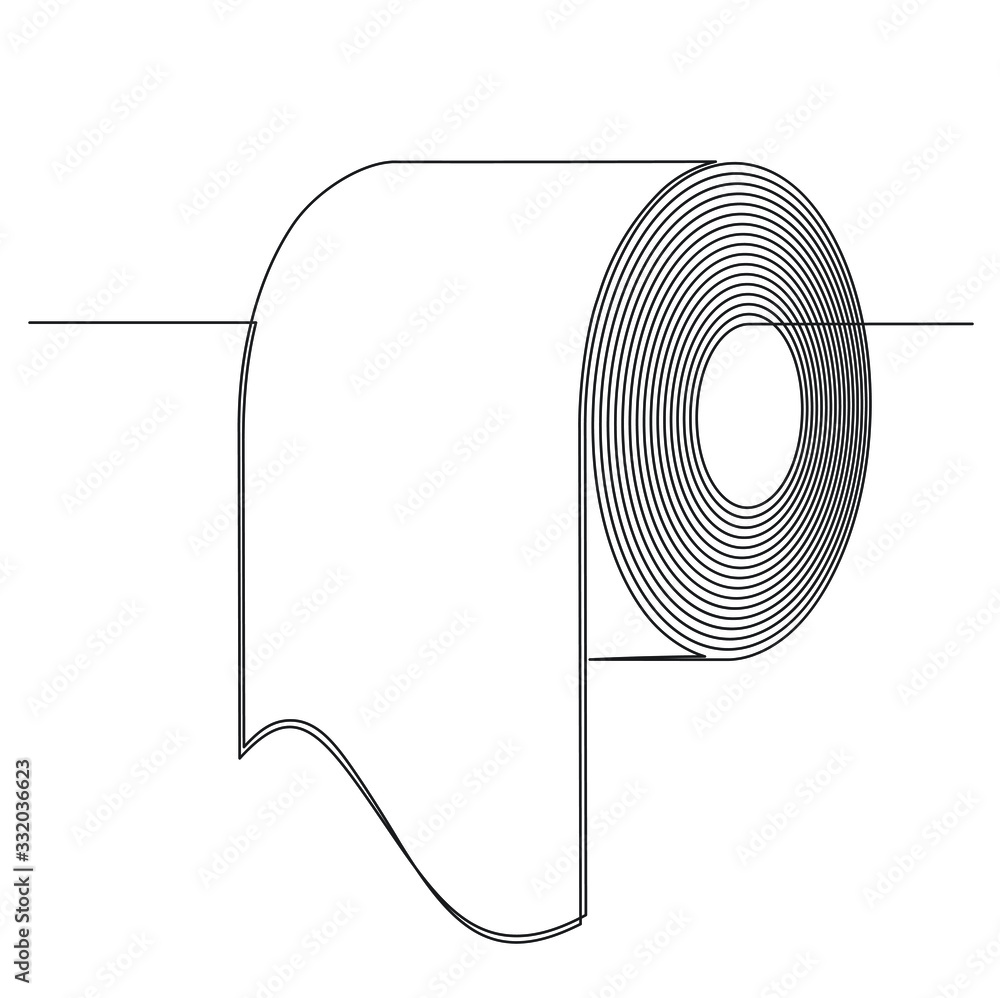 Roll of toilet paper in one continuous long line drawing style. Black ...
