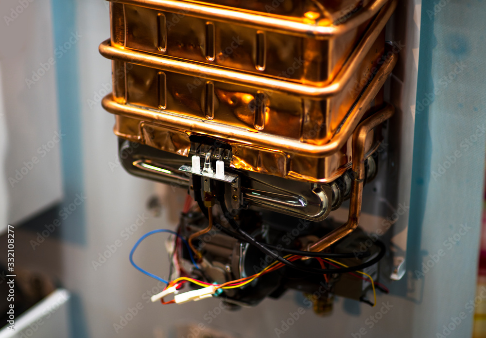 Electrical coil in the distribution panel with wires. Small ...