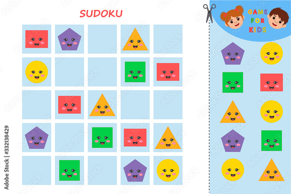 Educational worksheet for children. Sudoku with cute geometric figures ...