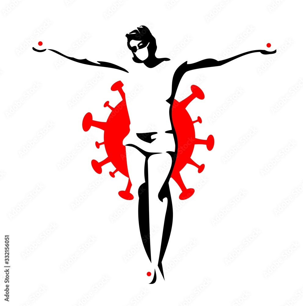 Jesus Christ crucified. Vector black illustration on white background ...