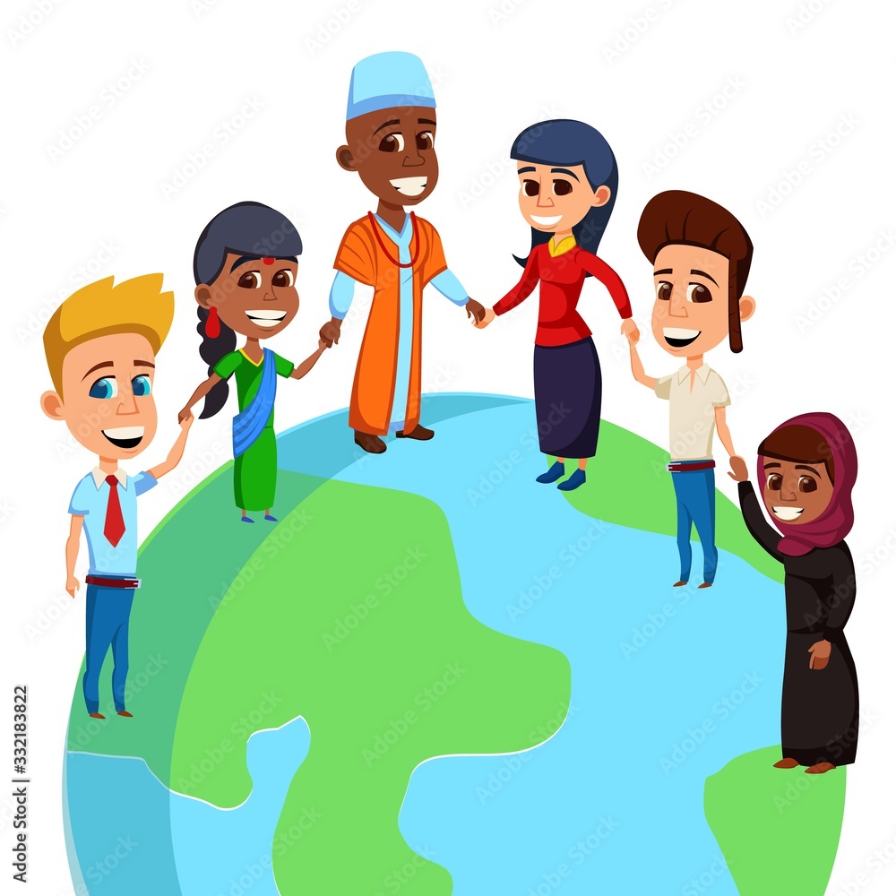 Six Happy Kids, Boys and Girls in National Clothing, Representatives ...