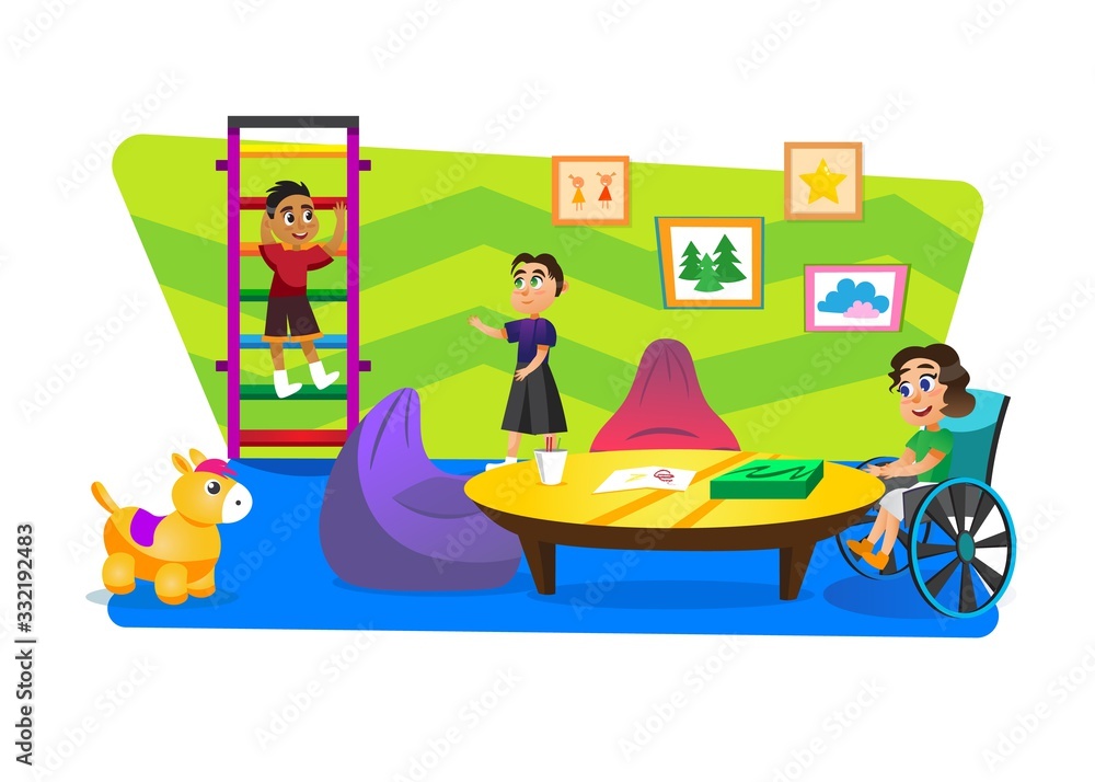 Children Spending Time Together Flat Cartoon Vector Illustration. Girl ...