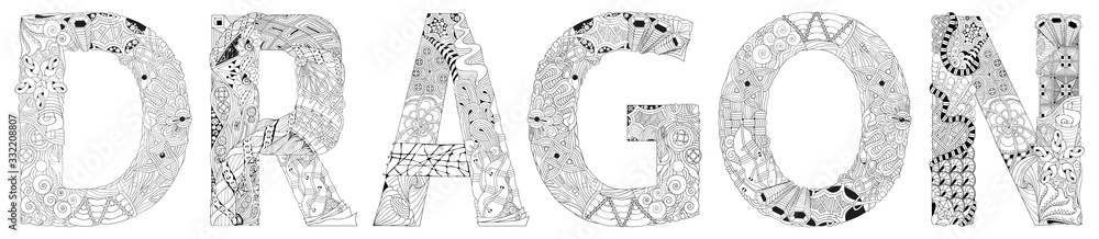 Word DRAGON for coloring. Vector zentangle object for decoration Stock ...