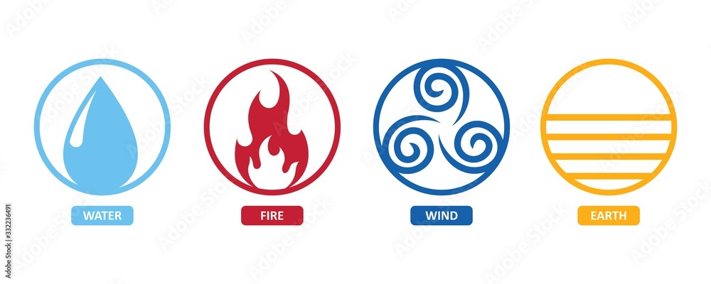 Four elements icon logo with line style symbols. fire, water, Wind ...
