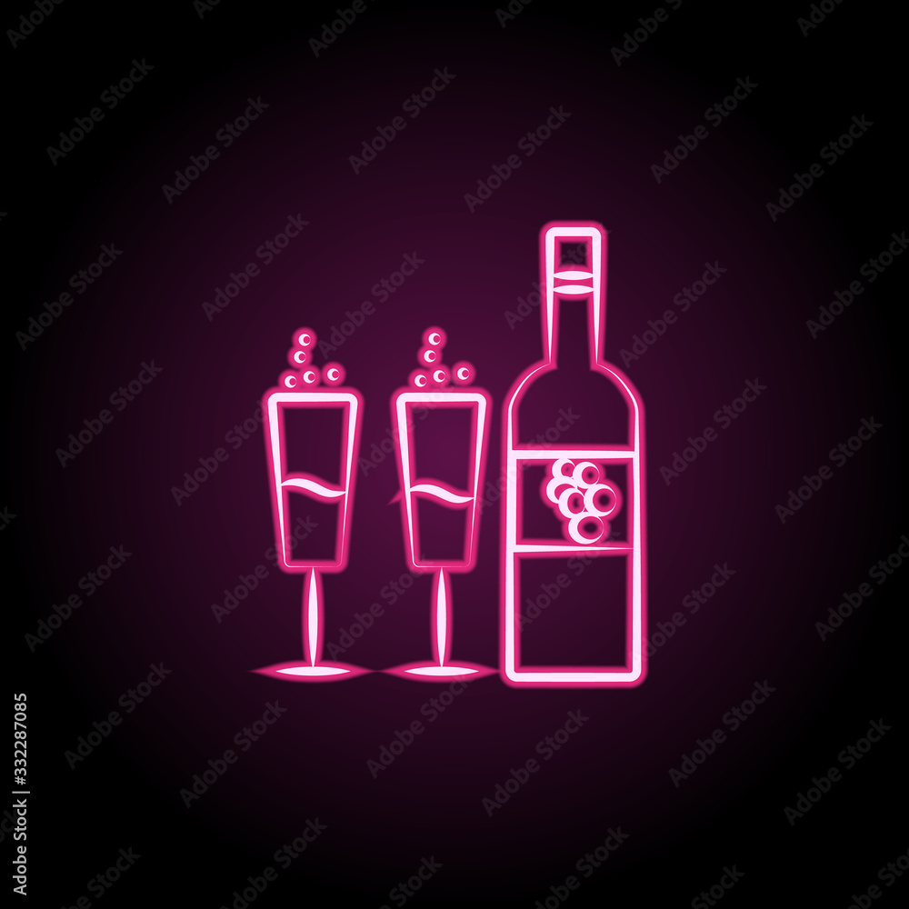 Champagne with glasses neon icon. Simple thin line, outline vector of ...