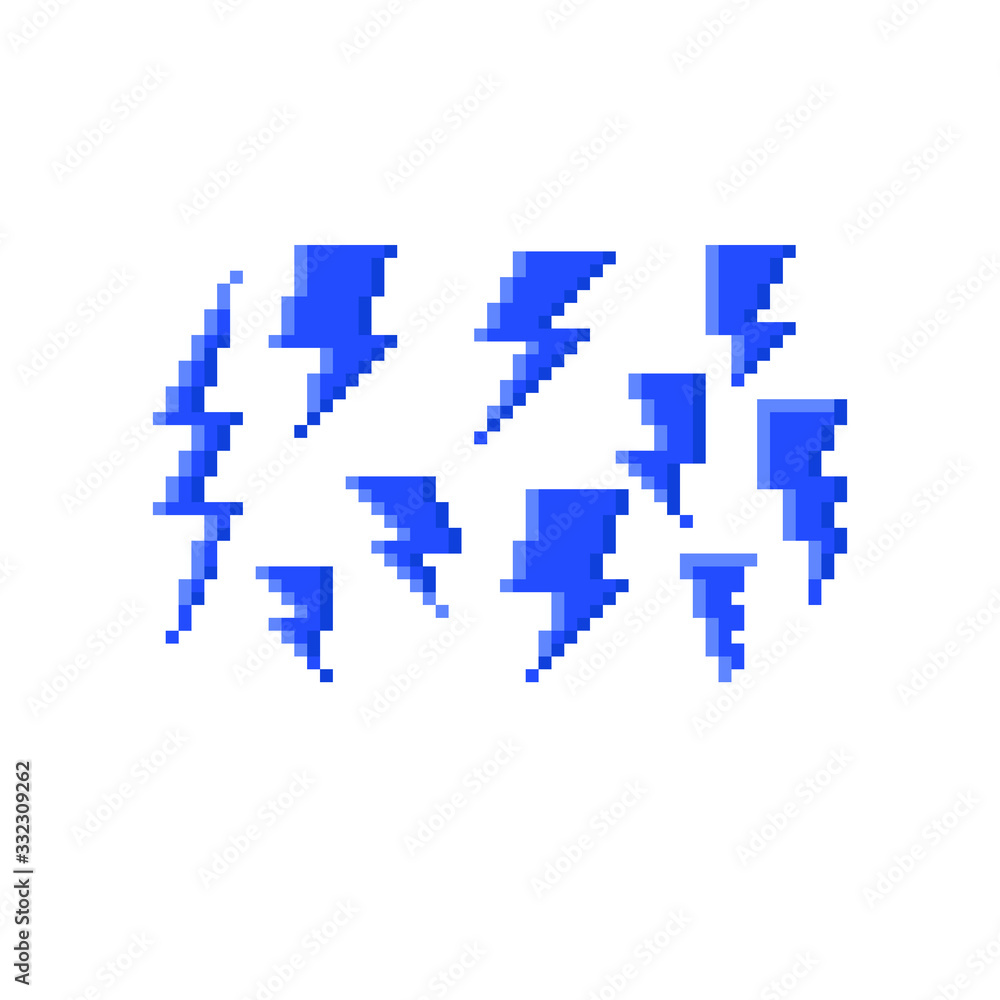Pixel art blue thunder icon set. Stock Vector | Adobe Stock