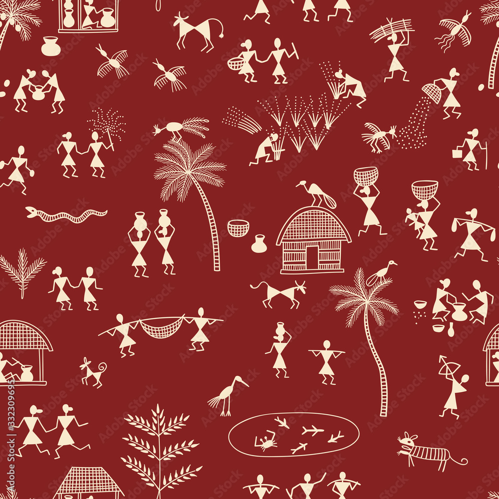 Warli painting, traditional Indian tribal art. Stock Vector | Adobe Stock