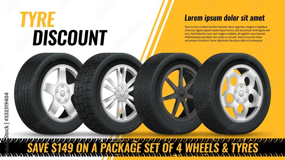 Tires discount. Realistic black rubber tyre with shining disk ...