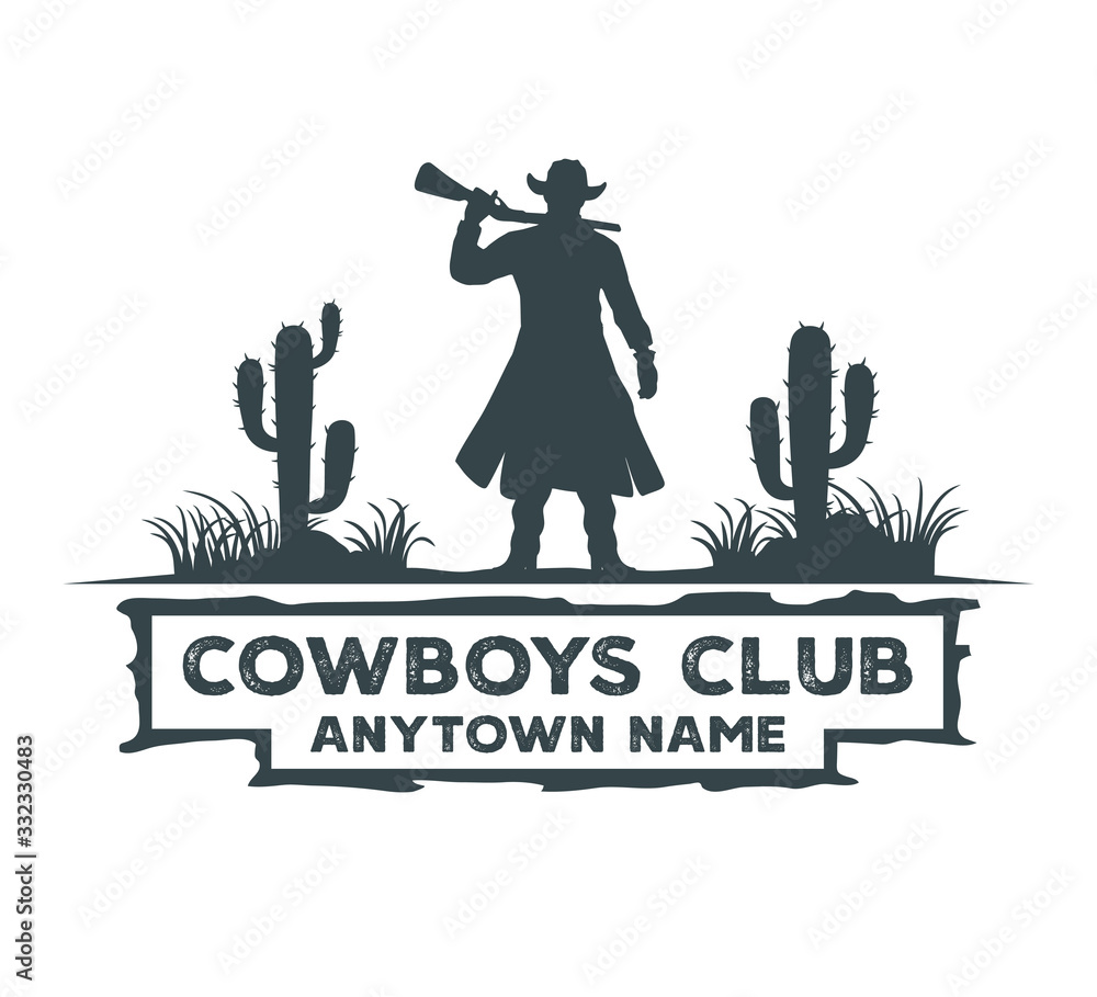 cowboy standing in the middle of cactus field holding shotgun in his ...
