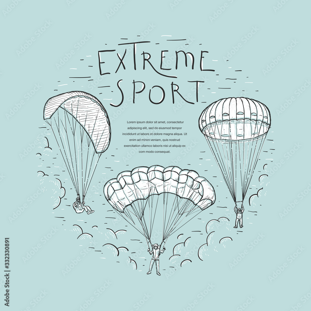 Extreme sports handwritten lettering. Doodle sketches vector frame with ...
