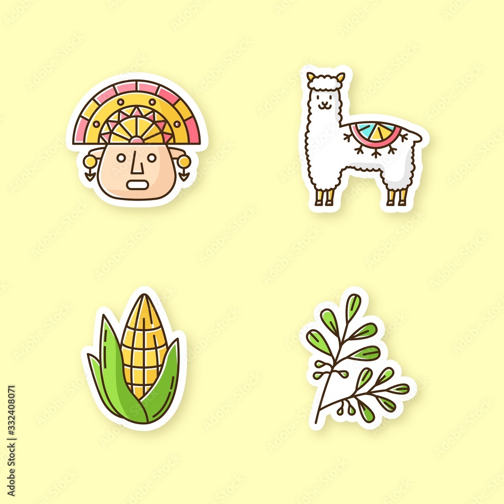 Peru printable patches. Andean country features. RGB color stickers ...