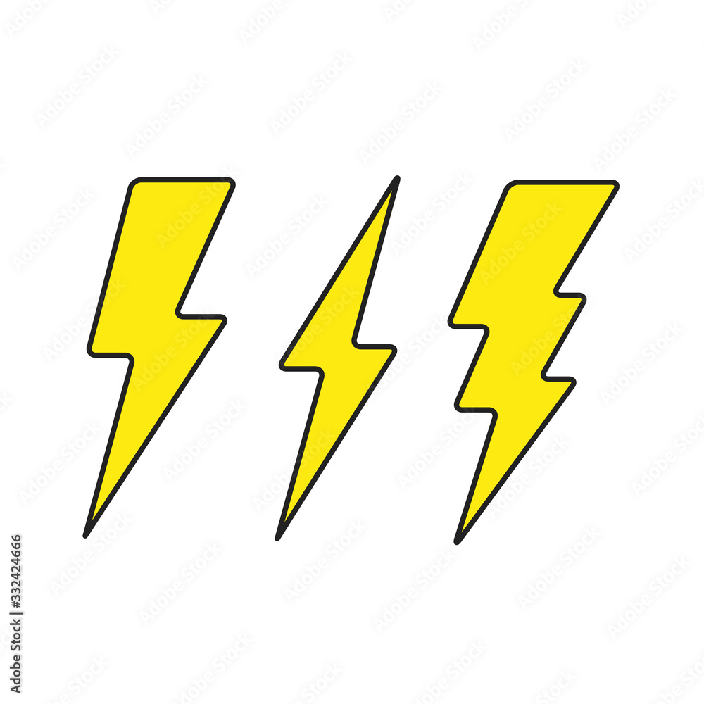 The lightning symbol set. Different shapes. Flat vector illustration ...