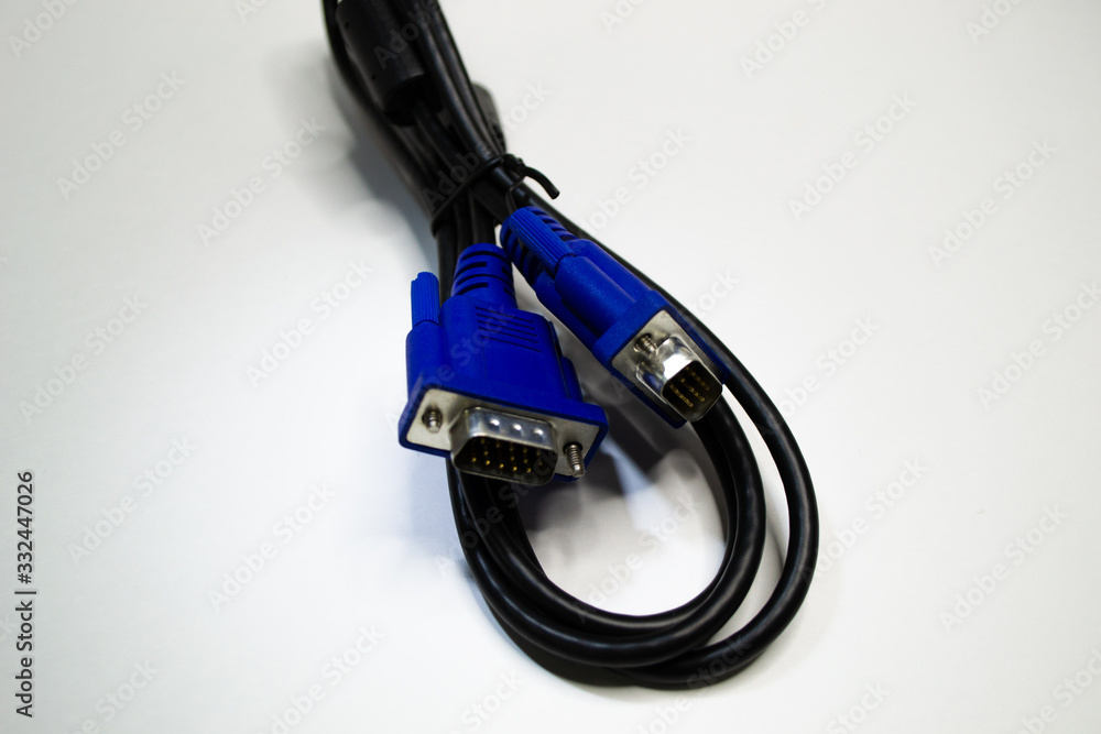 DVI and D-SUB cable for LCD and CRT monitors isolated on white ...