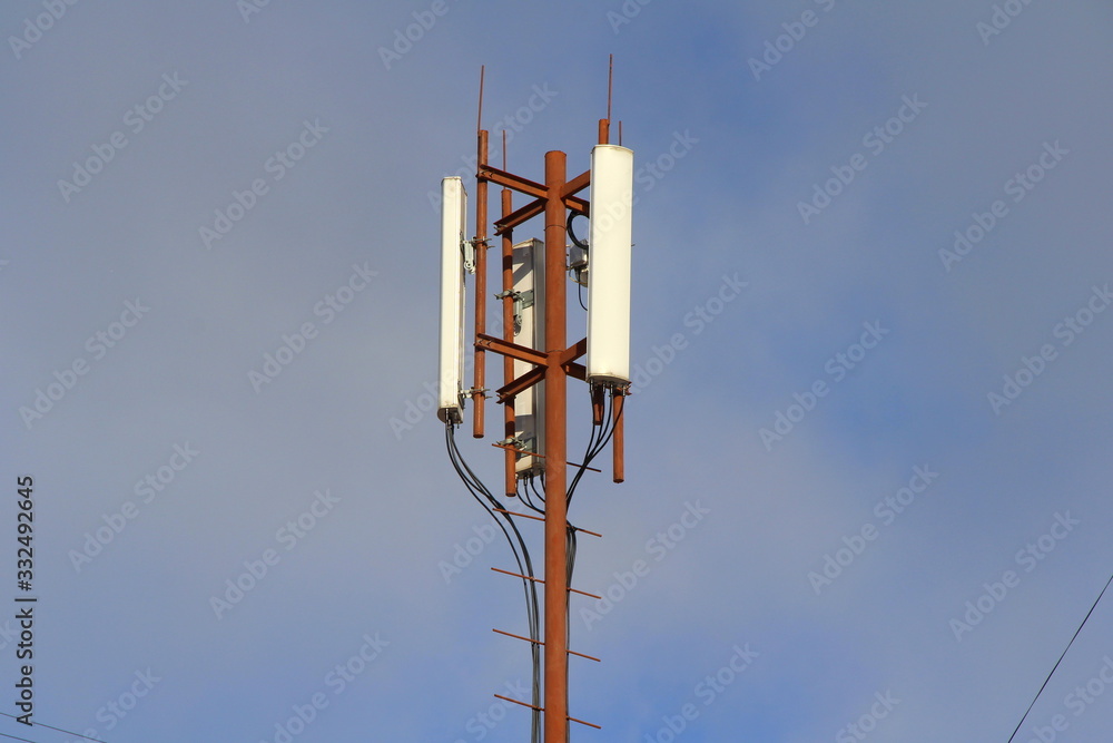 Base station mobile network antenna on a steel structure mast with a ...