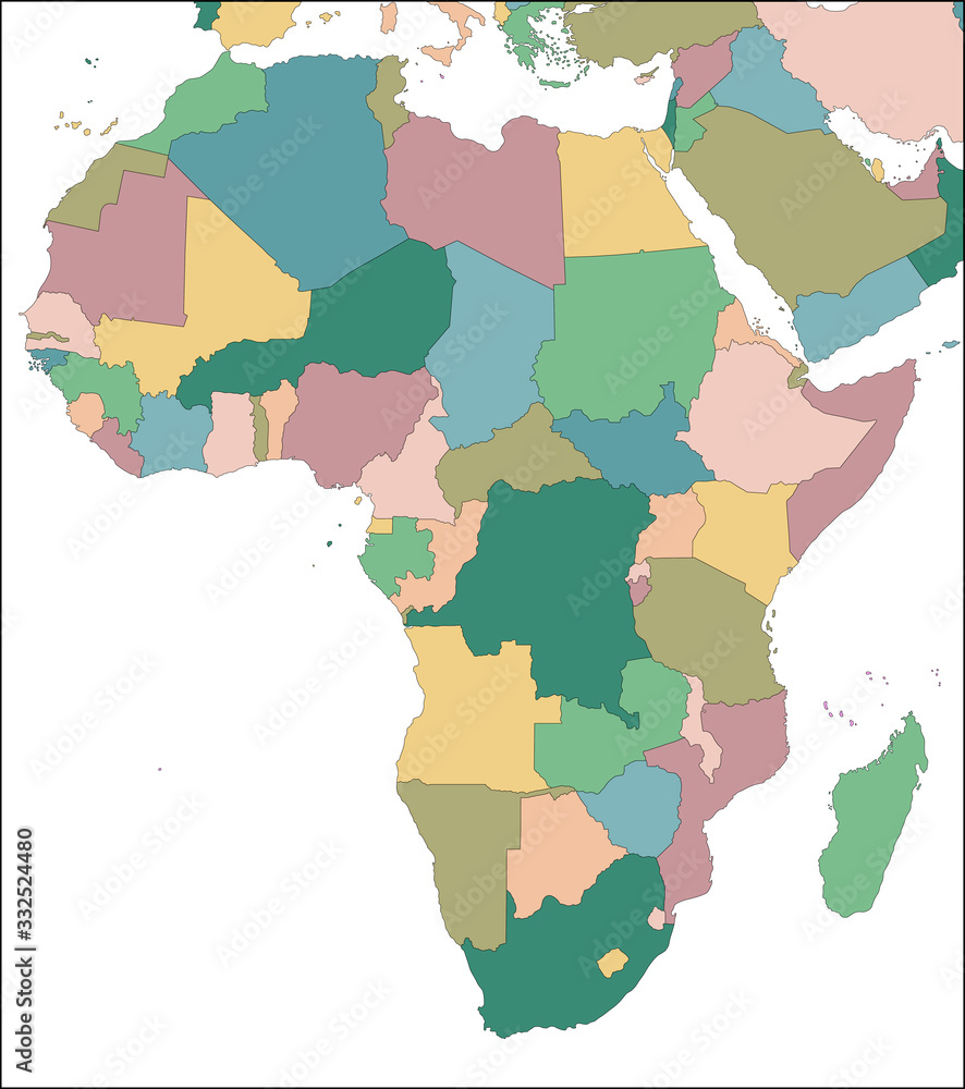 Map of the Africa continent with countries Stock Vector | Adobe Stock