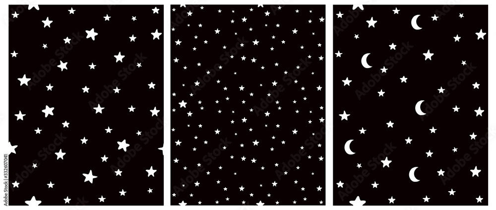 Tiny Stars Vector Patterns. Irregular Hand Drawn Simple Starry Sky ...