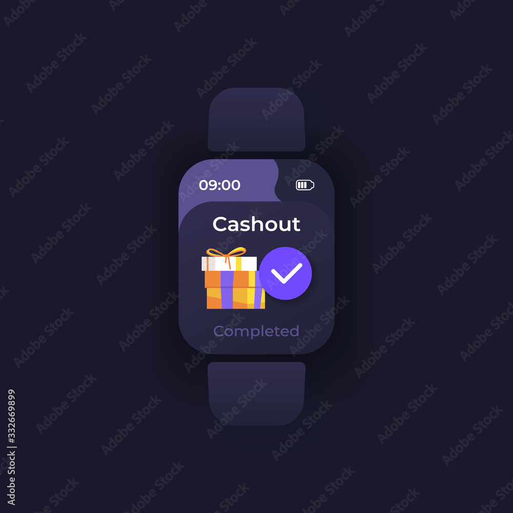 Vector de Stock Cashout completed smartwatch interface vector template. Mobile app notification ...