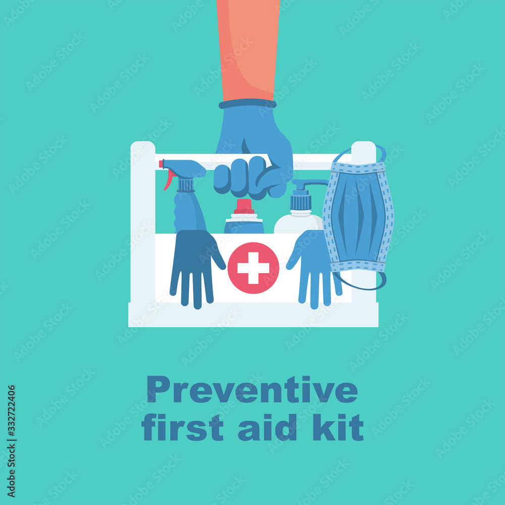 Preventive first aid kit. Disinfectant antibacterial equipment ...