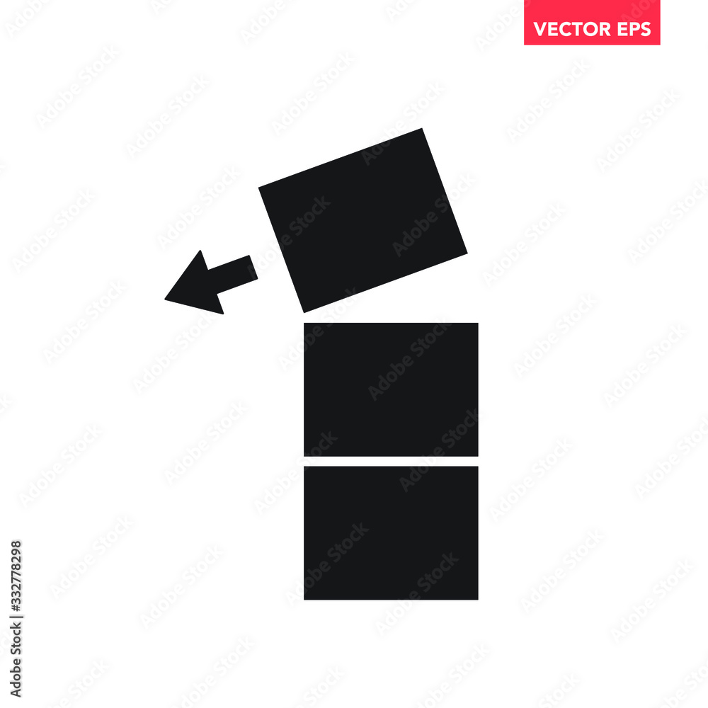 Black stack of falling dropping boxes correctly with arrow icon, simple stacking limit warning ...
