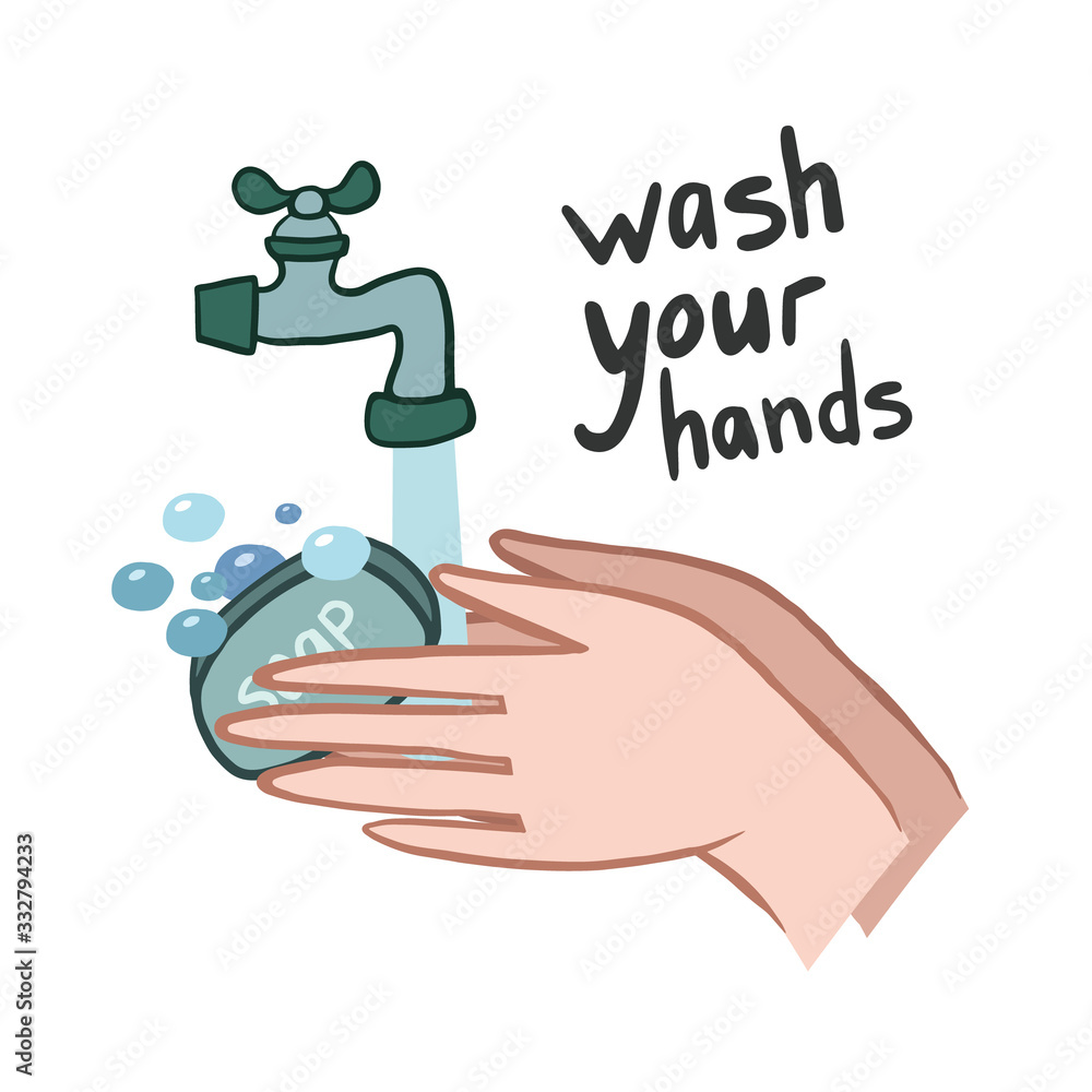 Wash your hands. Vector illustration. hand drawing. hand washing ...
