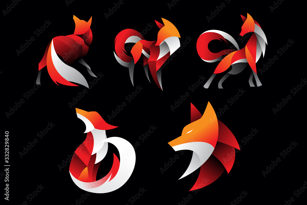 pack of fox logo icon illustration vector Stock Vector | Adobe Stock