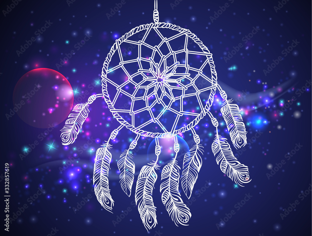 Pattern with magic eagle feather in line art style. Use it for print or ...