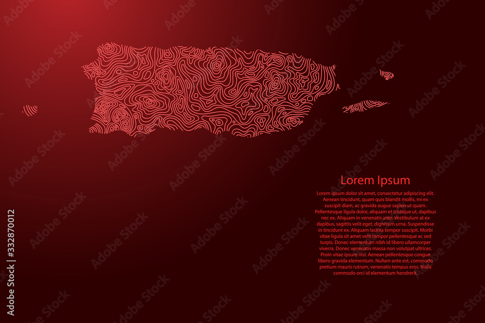 Puerto Rico map from red isolines or level line geographic topographic ...