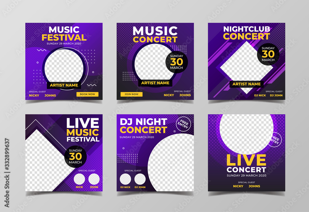 Music concert, dj party and live music event banner for flyer and ...
