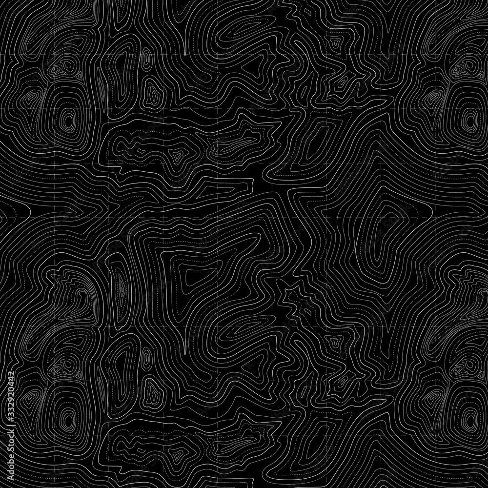 Black background of the topographic map. Topographic map white lines ...
