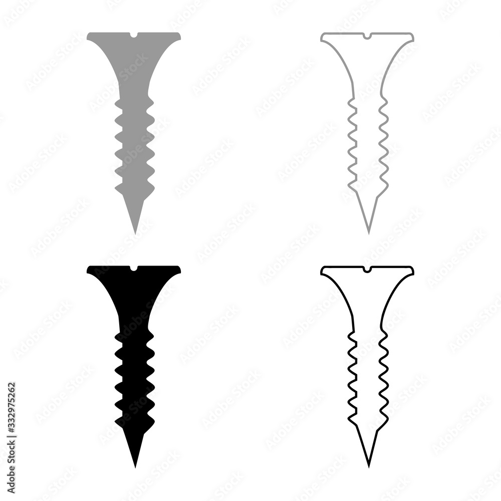 Self tapping screw short long icon outline set black grey color vector ...