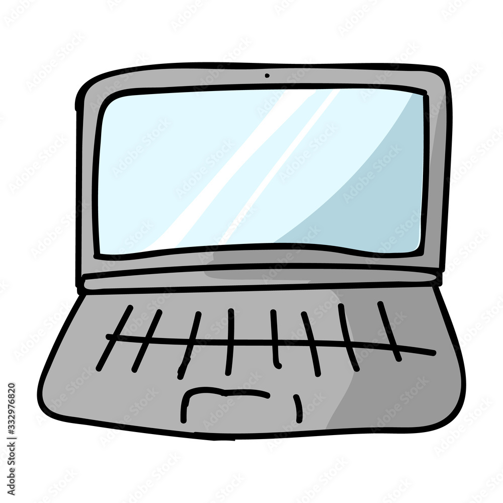 Cute cartoon laptop with keyboard for working at home vector clipart ...