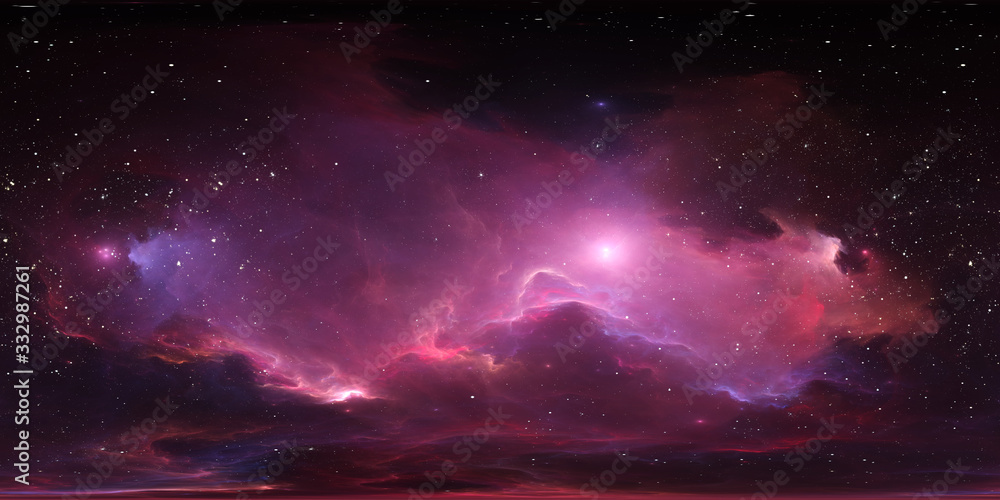 360 degree stellar system and glowing nebula. Panorama, environment 360 ...