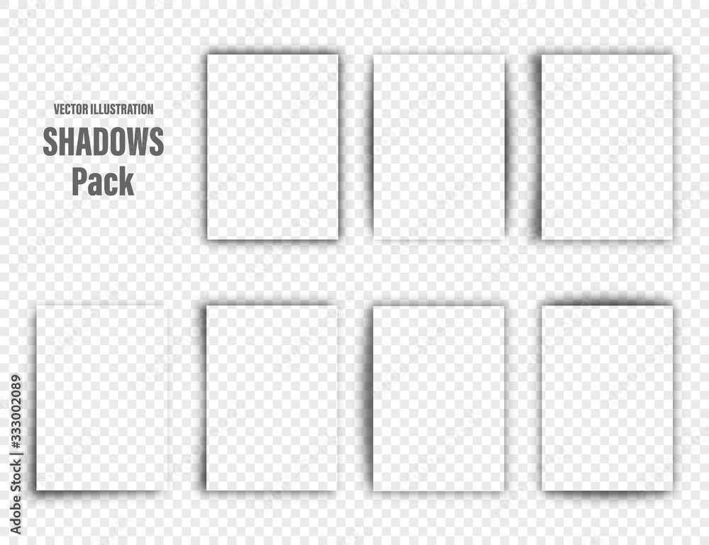 Vector shadows set. Page dividers on transparent background. Realistic ...