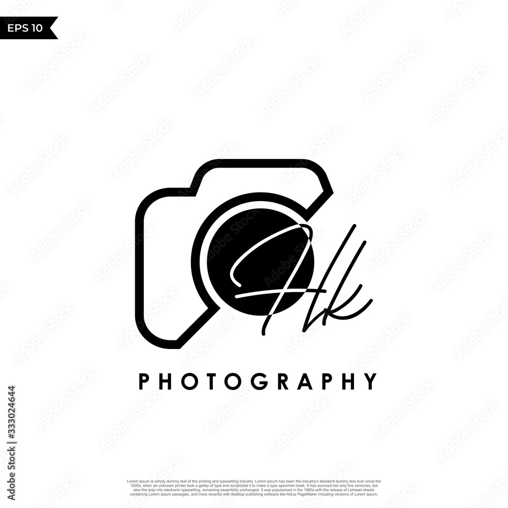 Initial Letter HK with camera. Logo photography simple luxury vector ...