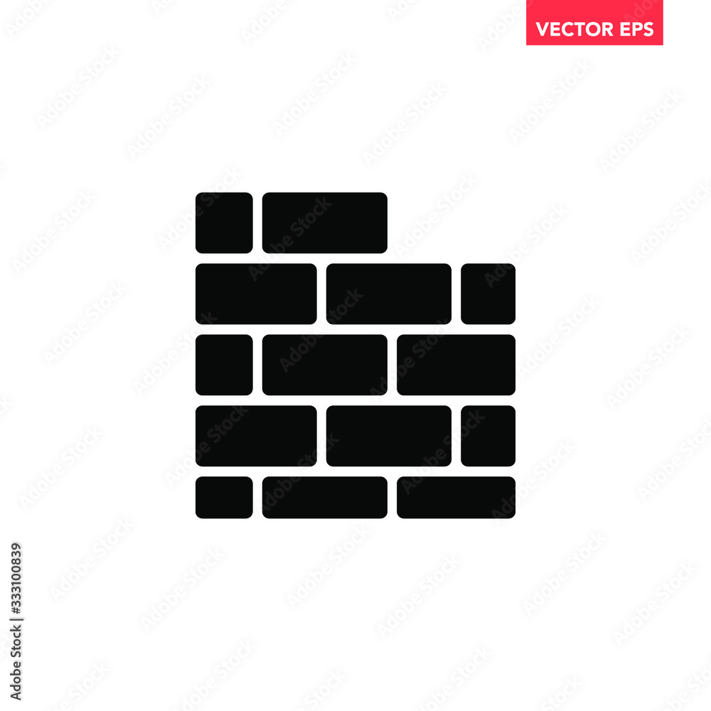 Black simple brick wall construction icon, simple building structure up ...
