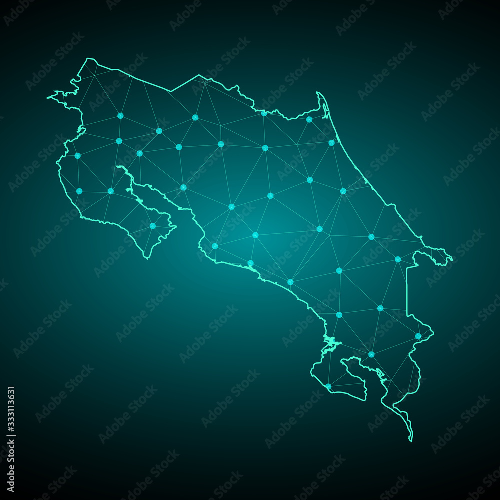 Abstract mesh line and point scales on dark background with Map of ...