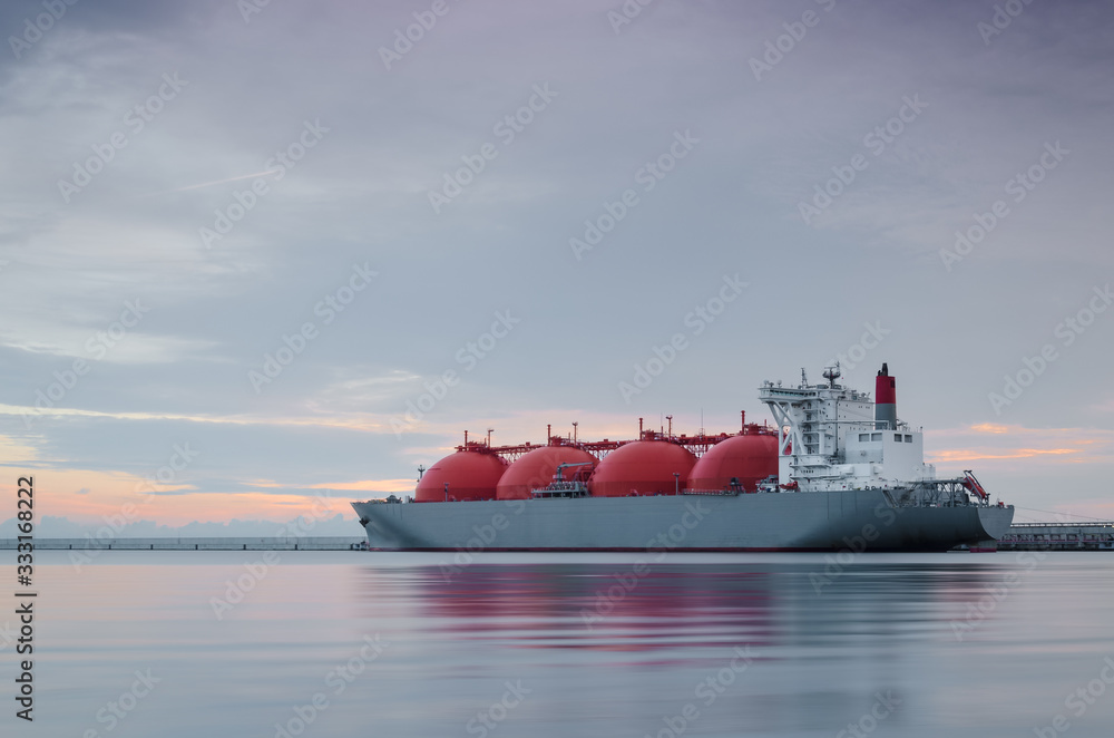LNG TANKER - Ship at the gas unloading terminal Stock Photo | Adobe Stock