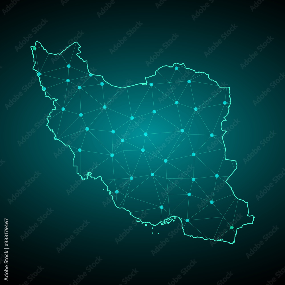Map of Iran. Wire frame 3D mesh polygonal network line, design sphere ...