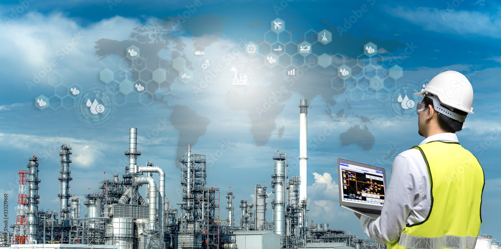 Industry 4.0 of oil and gas refining process of refinery plant, Double ...