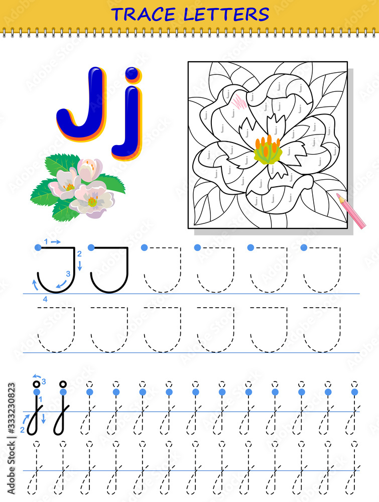 Tracing letter J for study alphabet. Printable worksheet for kids ...