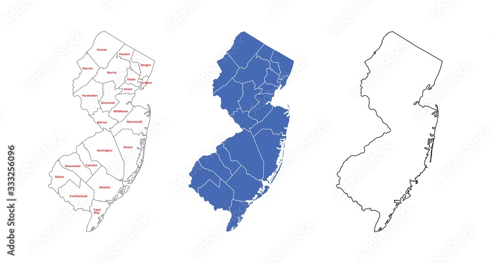 Image vectorielle Stock New Jersey Counties Map With Name - Map of New ...