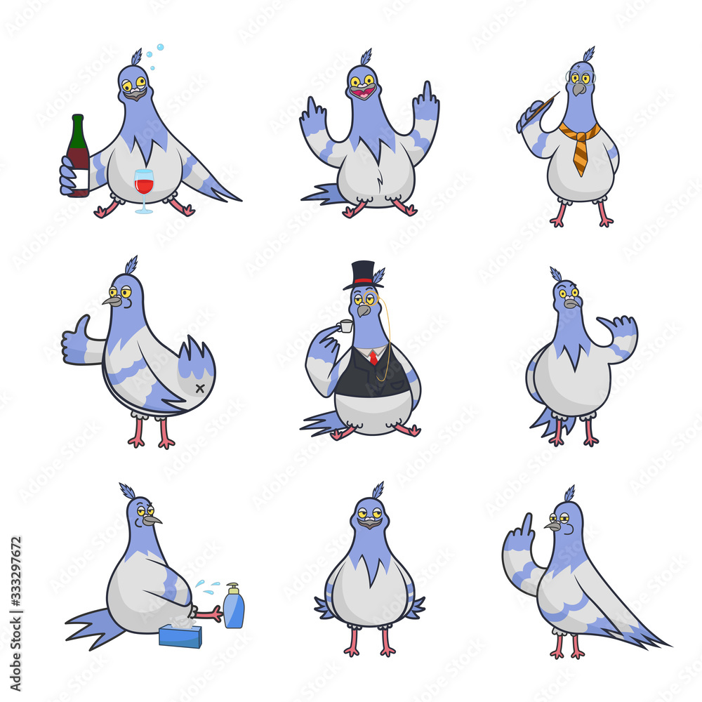 Collection of vector funny prints with Doves. Set of stickers with ...