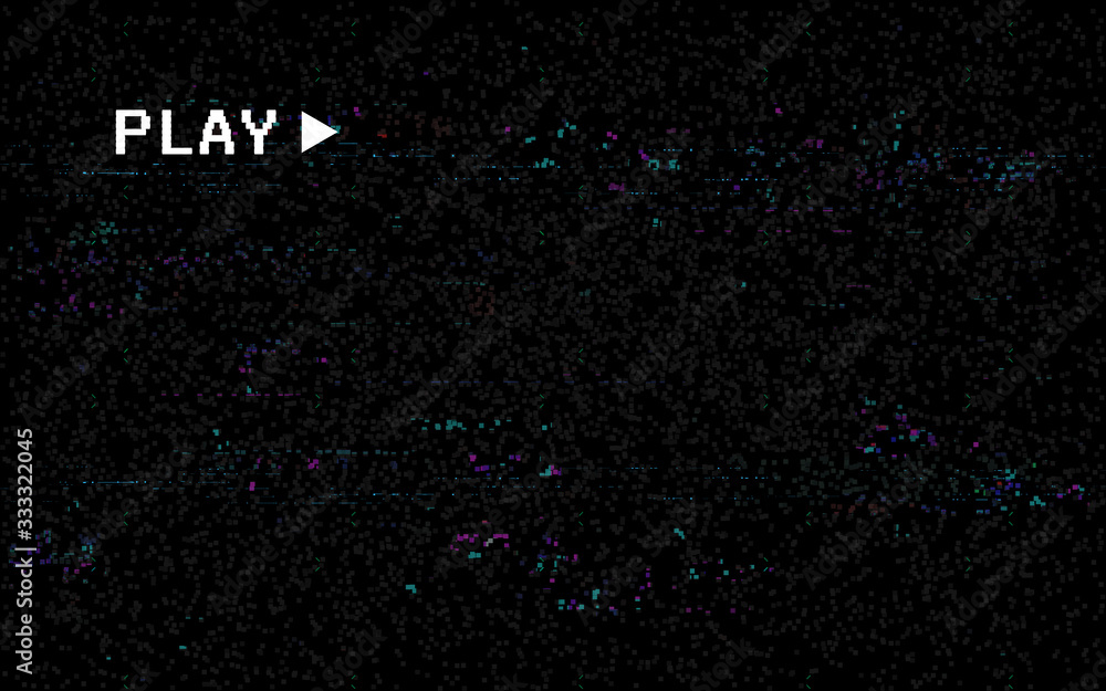 Glitch camera backdrop. VHS play template with random white distortions ...