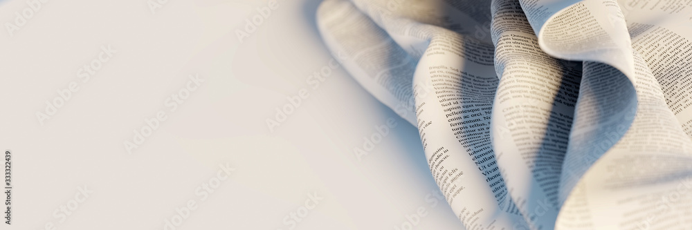 Abstract background with a fluid paper and infinite random text ...