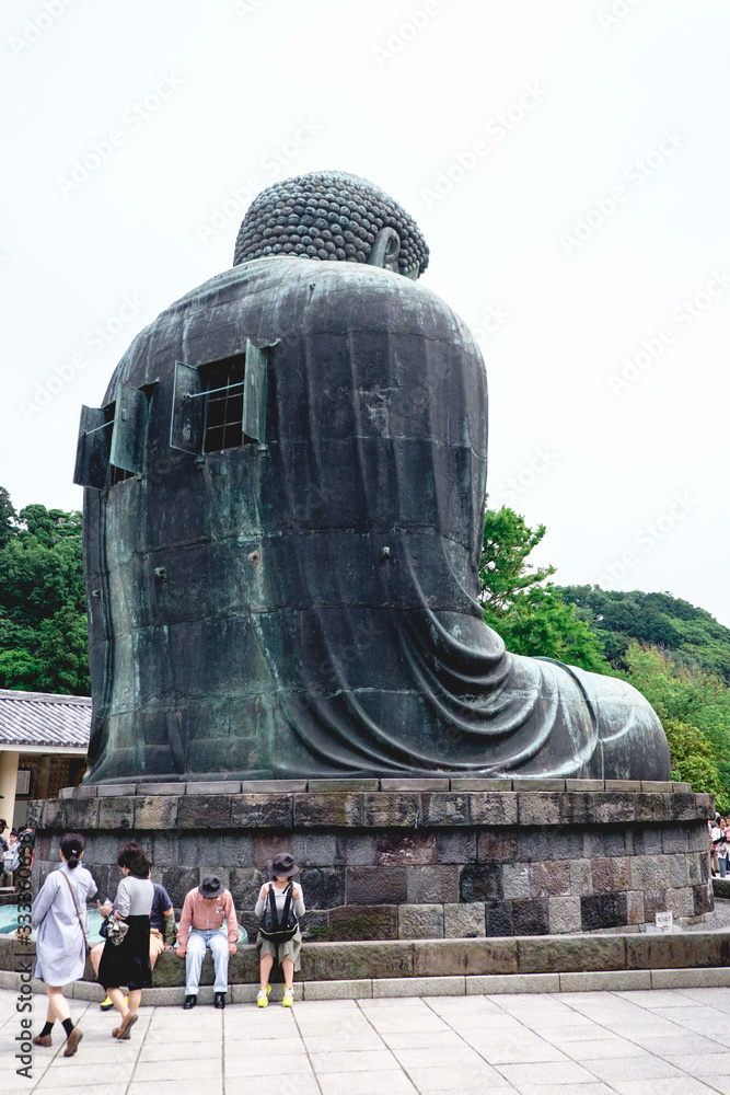 Great Buddha (Daibutsu) bronze statue of Amida Buddha from back at ...
