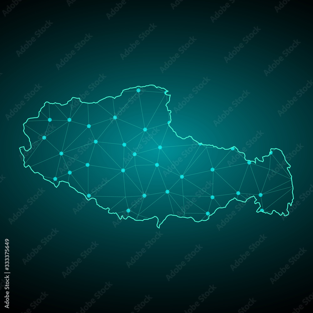 Map of Tibet. Wire frame 3D mesh polygonal network line, design sphere ...
